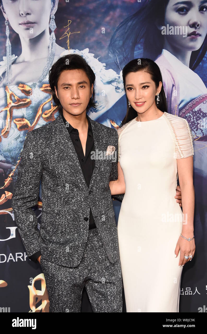 Chinese actress Li Bingbing, right, and actor Chen Kun pose on the red ...