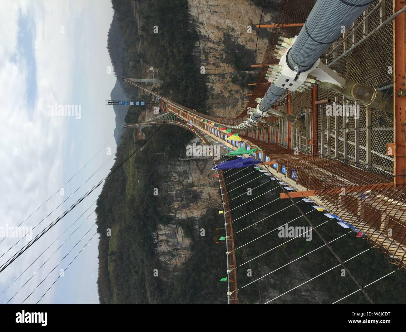 View of the world's longest and highest glass-bottomed bridge under ...