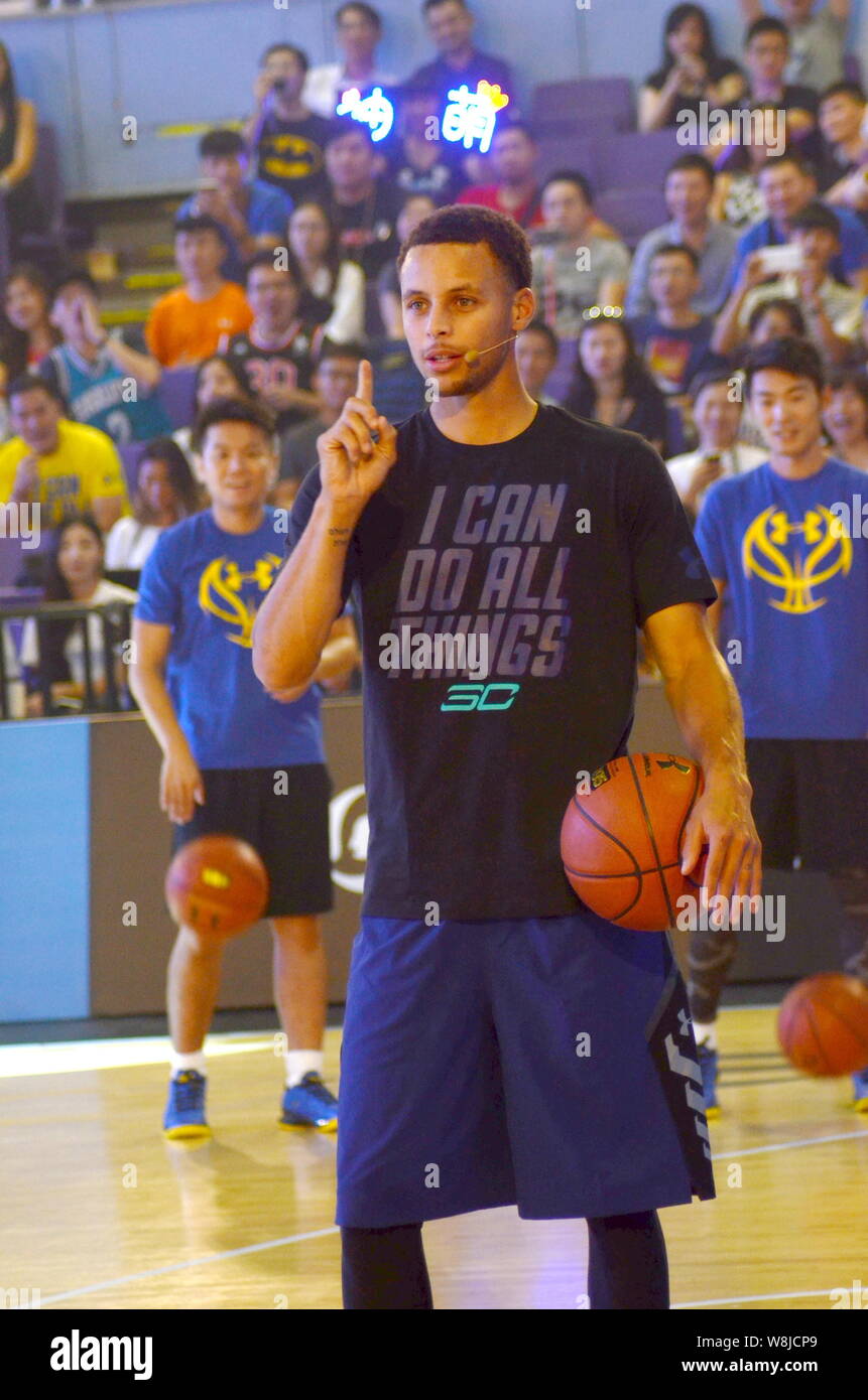 NBA star Stephen Curry takes part in a fan meeting event in Shanghai ...