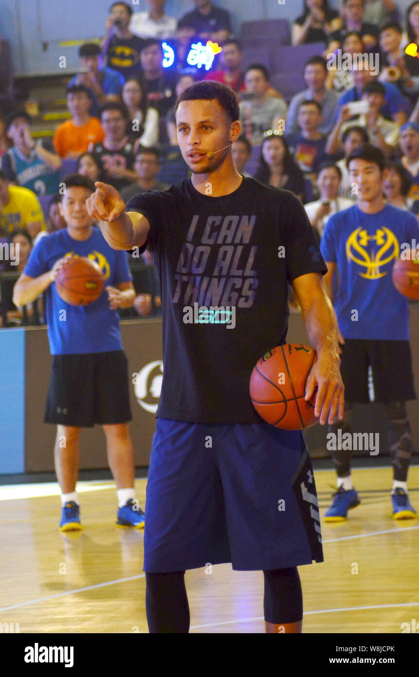 NBA star Stephen Curry takes part in a fan meeting event in Shanghai ...