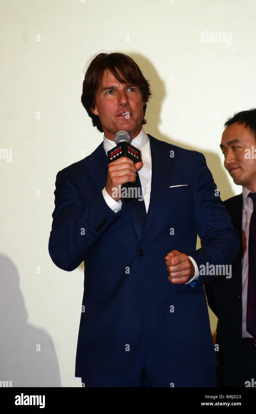 American actor Tom Cruise speaks during a fan meeting event for his ...