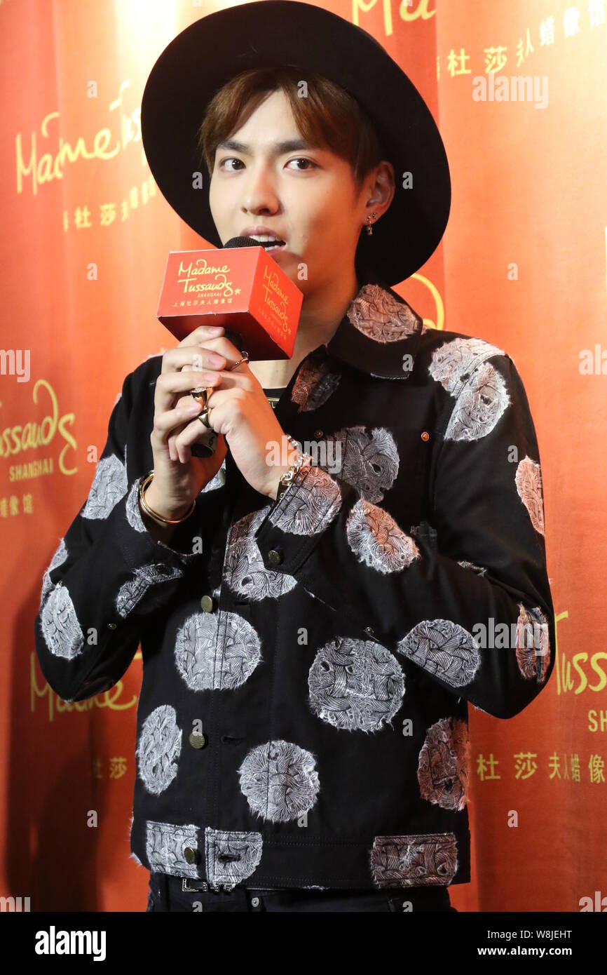 Chinese actor Kris Wu Yifan speaks at the Madame Tussauds in Shanghai ...