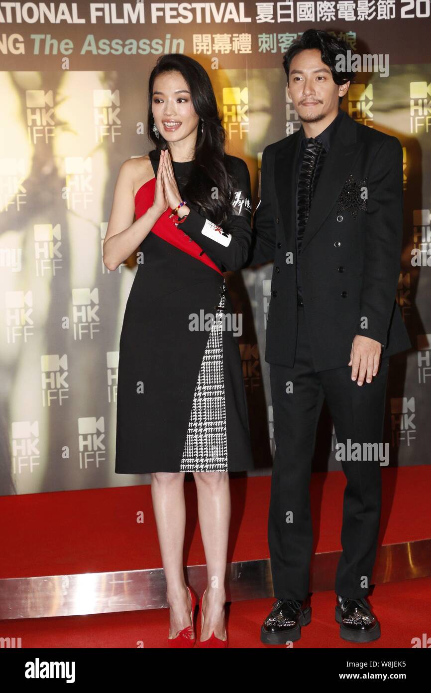 Taiwanese actress Shu Qi, left, and actor Chang Chen pose at a premiere ...