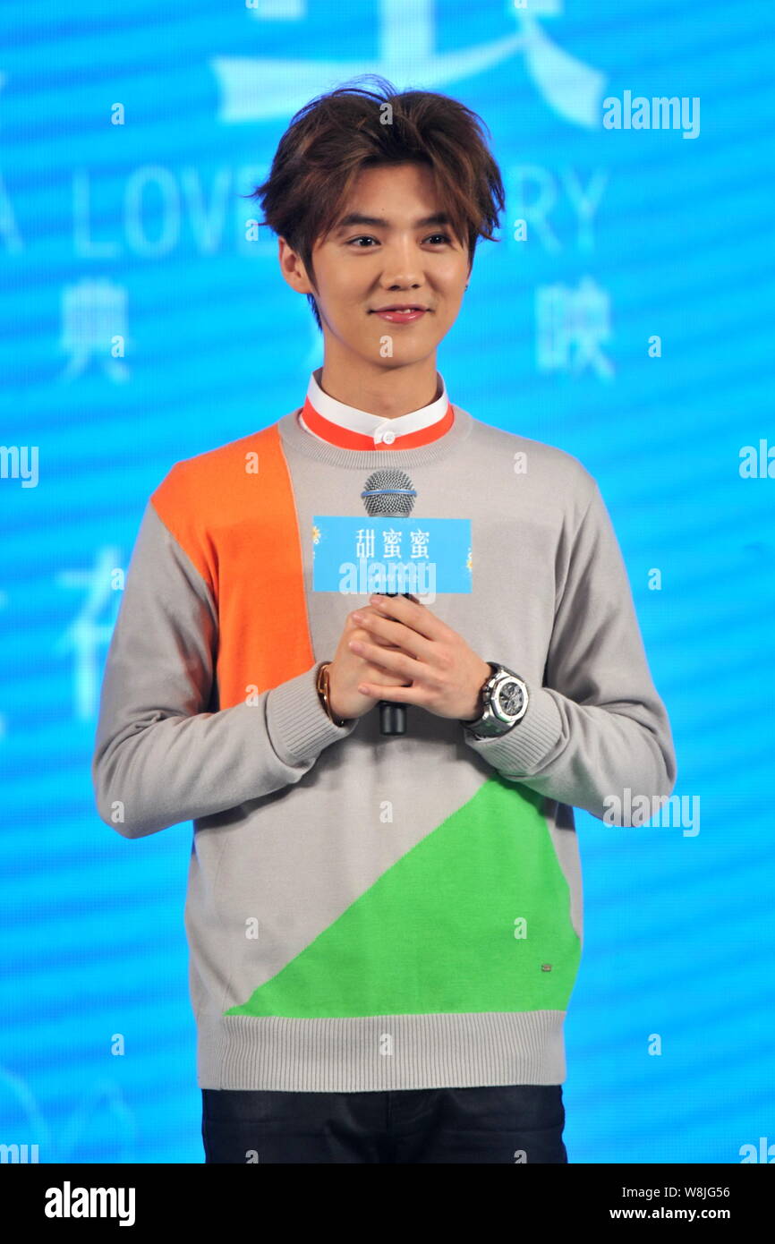 Chinese singer Lu Han poses during a press conference for music video ...