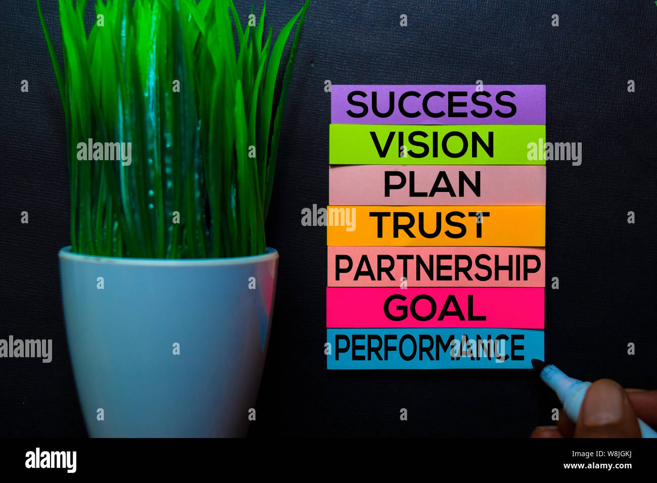 Success, Vision, Plan, Trust, Partnership, Goal, Performance text on ...