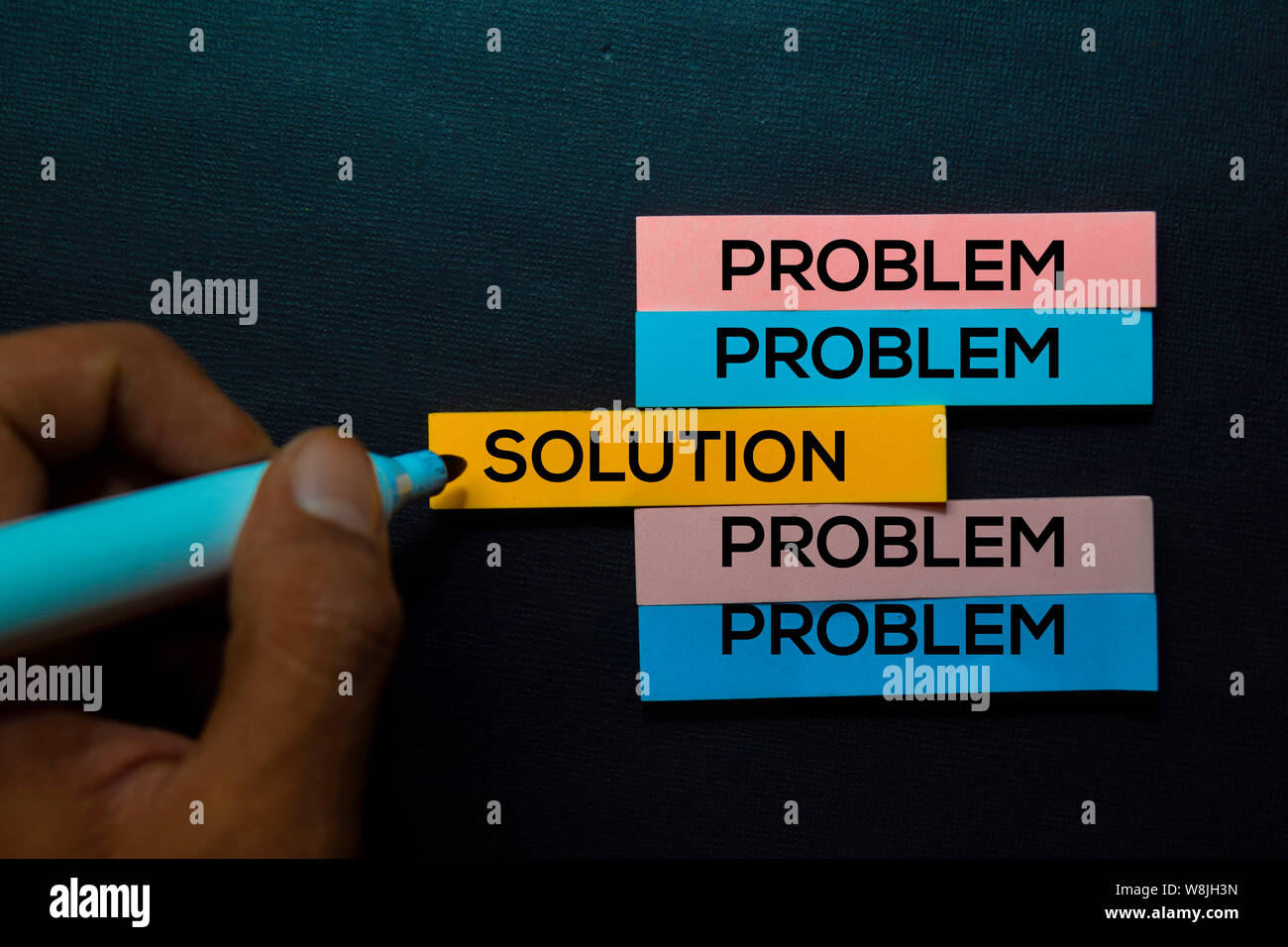 Problem or Solution text on sticky notes isolated on Black desk ...