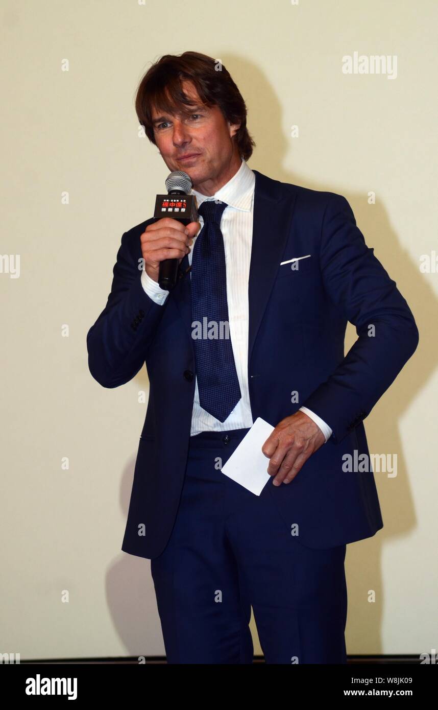 American actor Tom Cruise poses during a fan meeting event for his ...