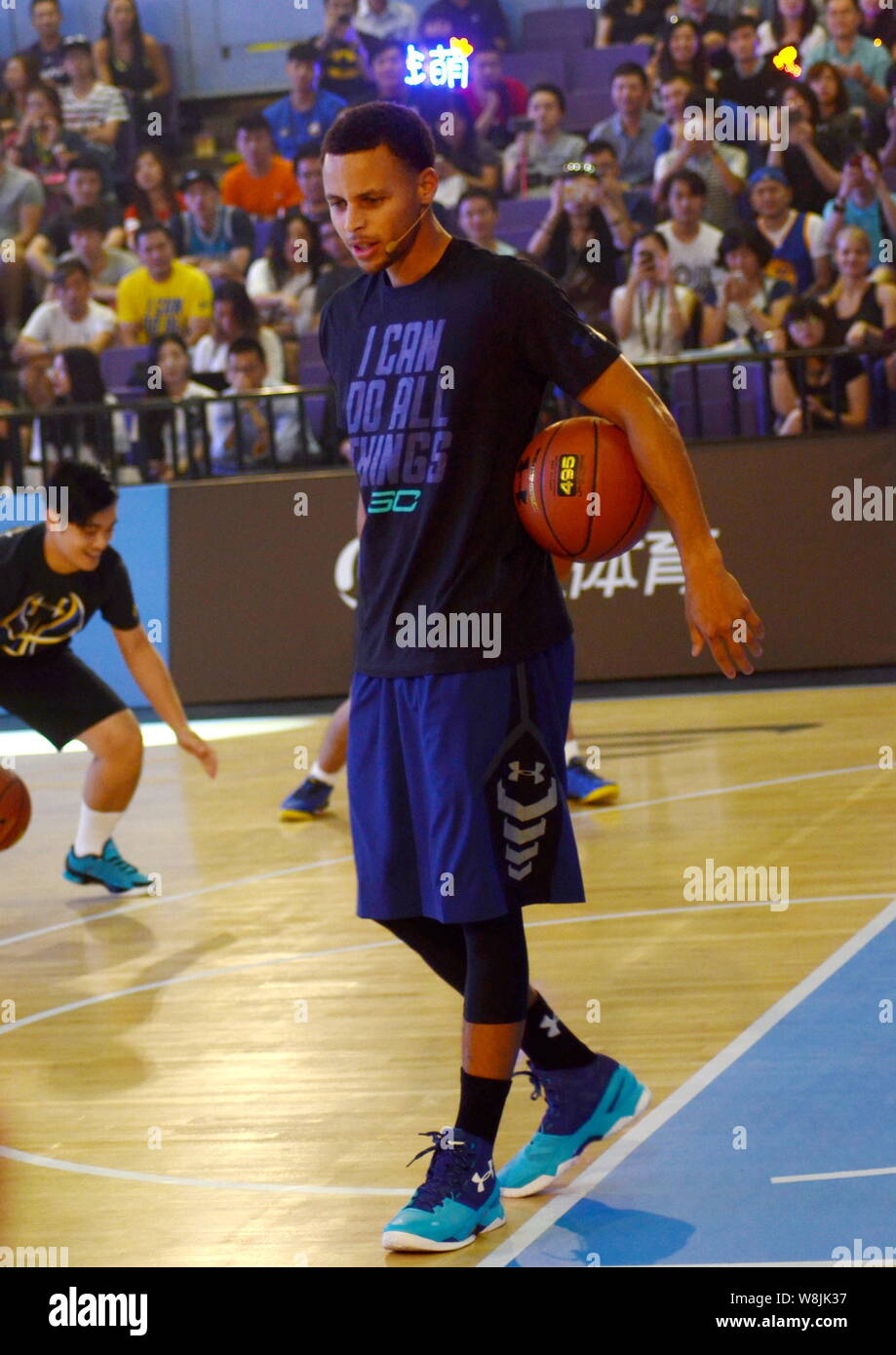 NBA star Stephen Curry takes part in a fan meeting event in Shanghai ...