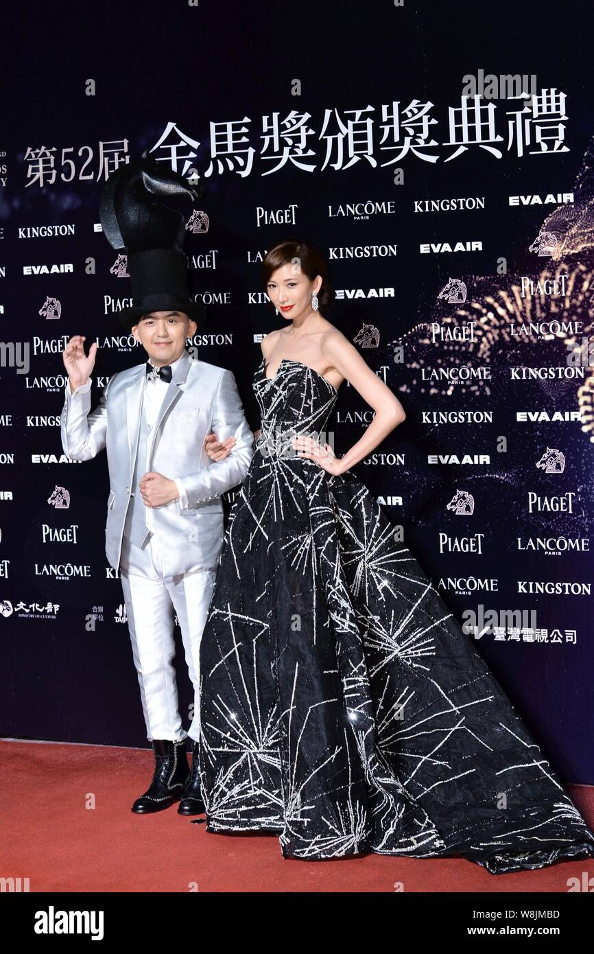 Taiwanese model and actress Lin Chi-ling, right, clad in a dress from ...