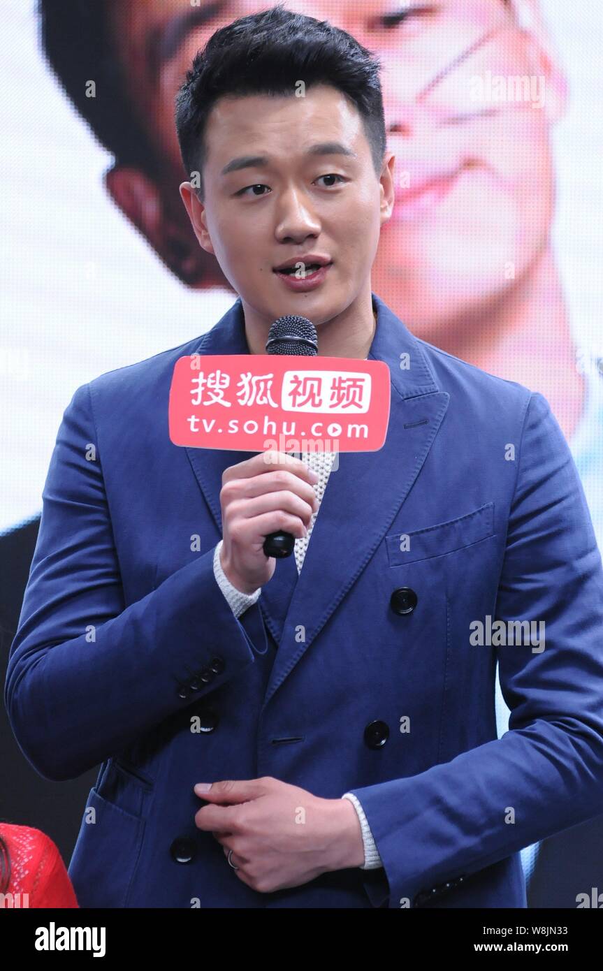 Chinese actor Tong Dawei speaks during a press conference for his TV ...