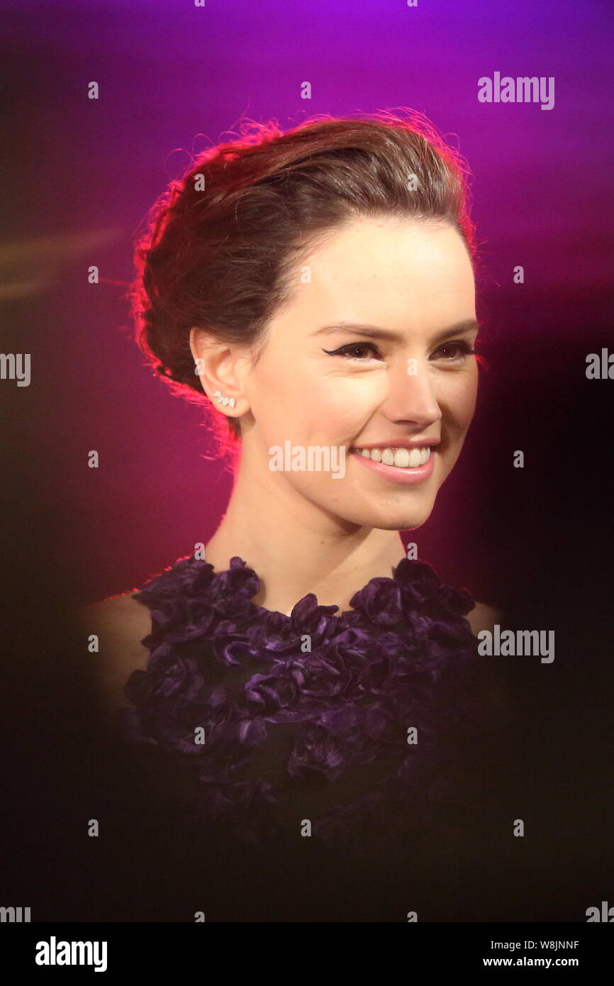 English actress Daisy Ridley smiles during a premiere for her movie ...