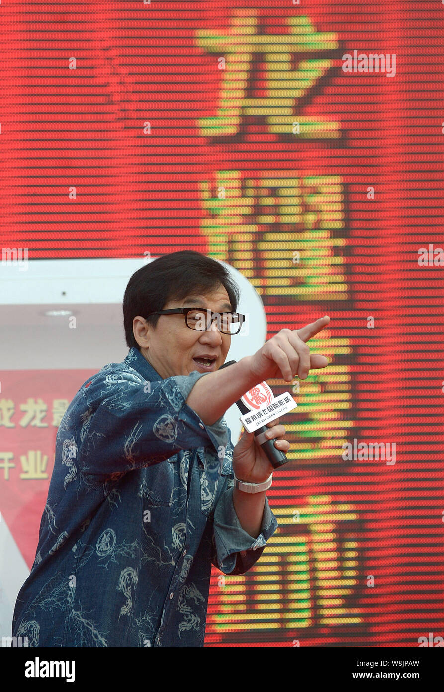 Hong Kong kungfu superstar Jackie Chan speaks at a fan meeting for his ...