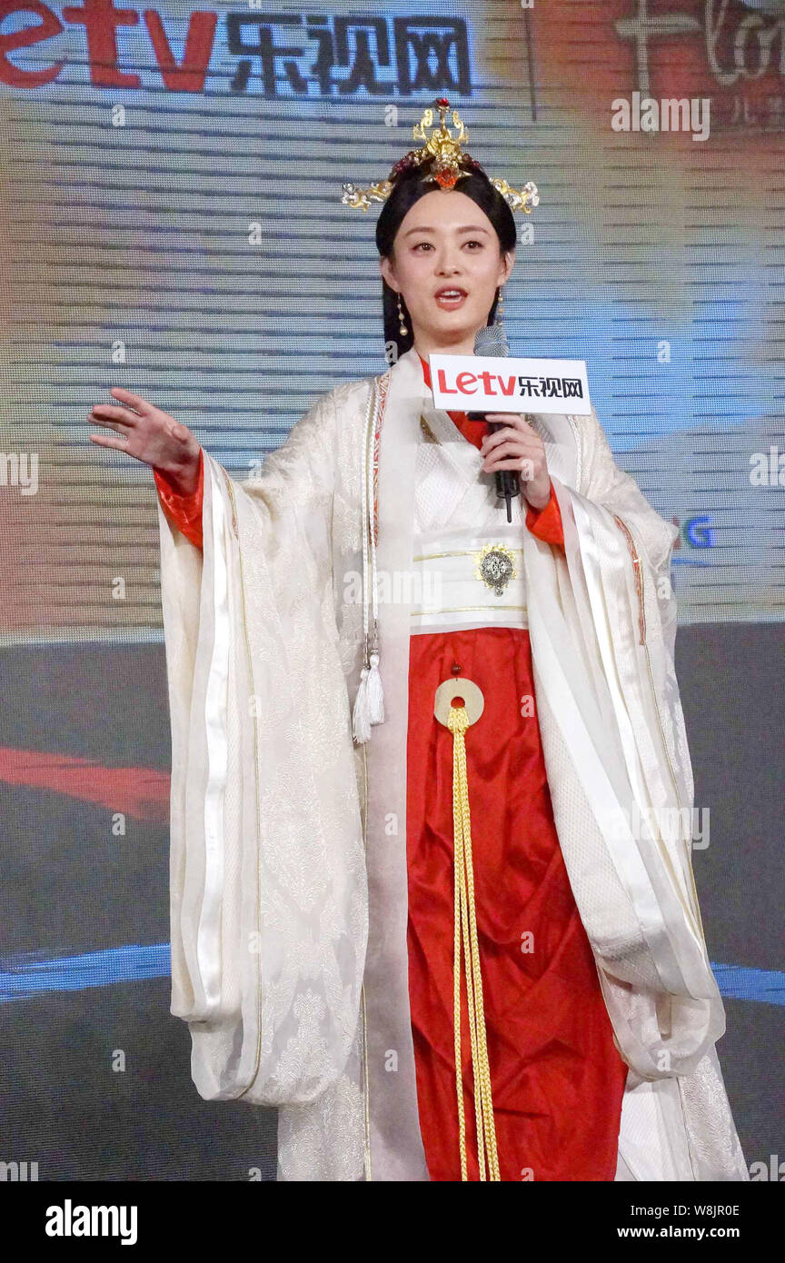 Chinese actress Sun Li speaks at a press conference for her new TV ...