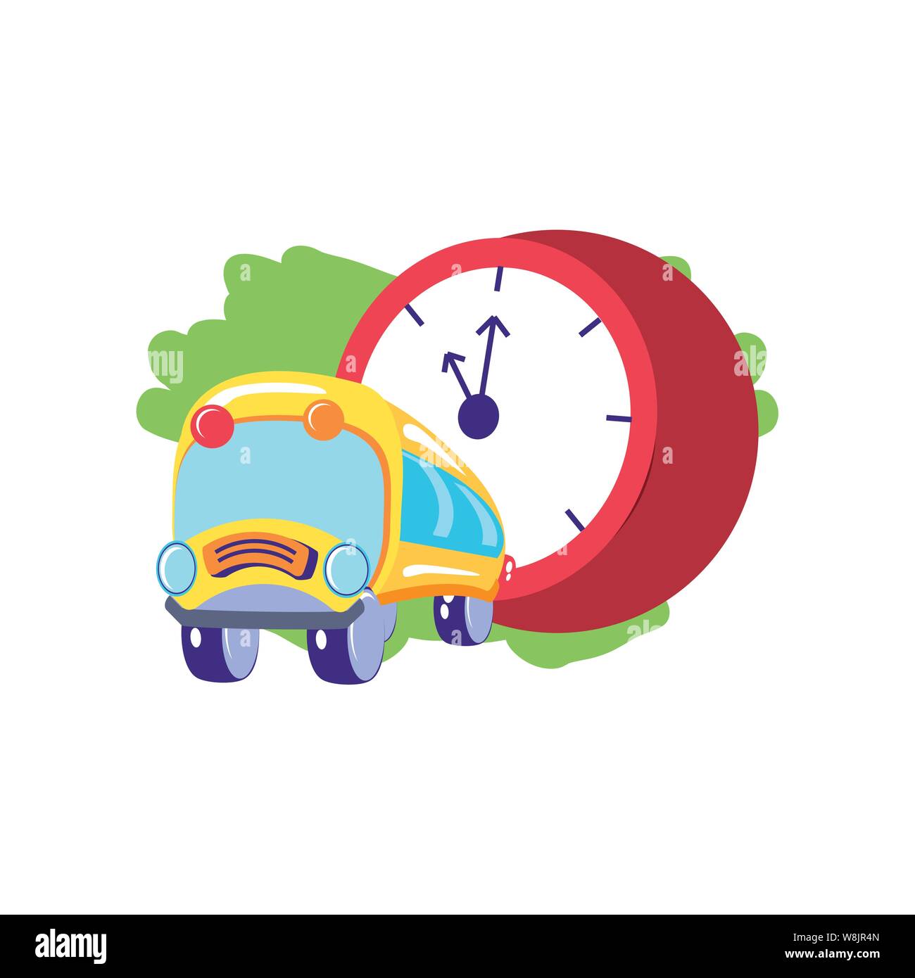 bus school transportation with clock time vector illustration design ...