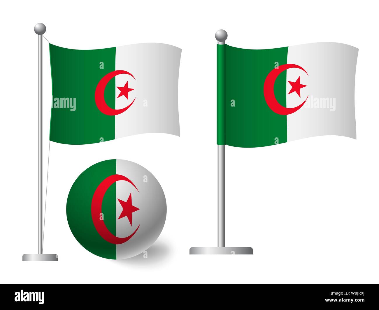Algeria flag on pole and ball. Metal flagpole. National flag of Algeria ...