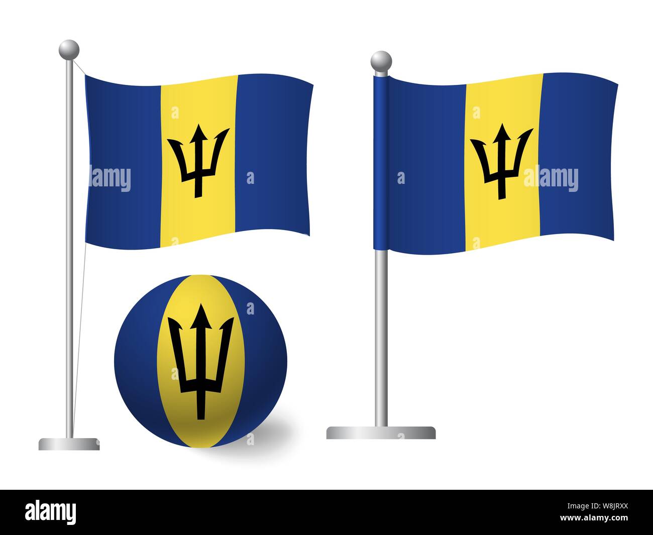 Barbados flag on pole and ball. Metal flagpole. National flag of ...