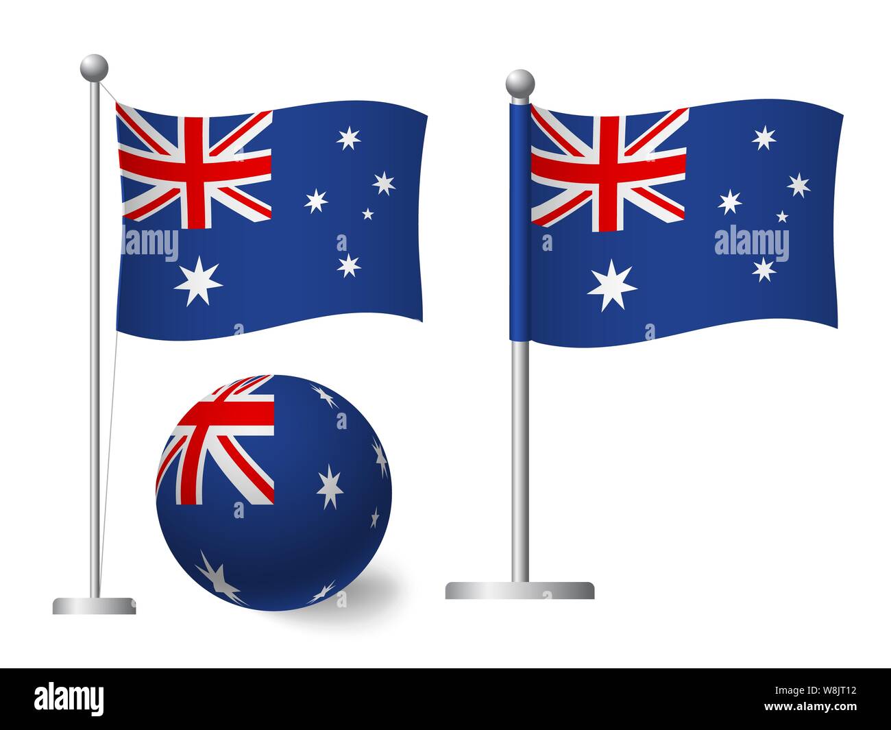 Australia flag on pole and ball. Metal flagpole. National flag of ...