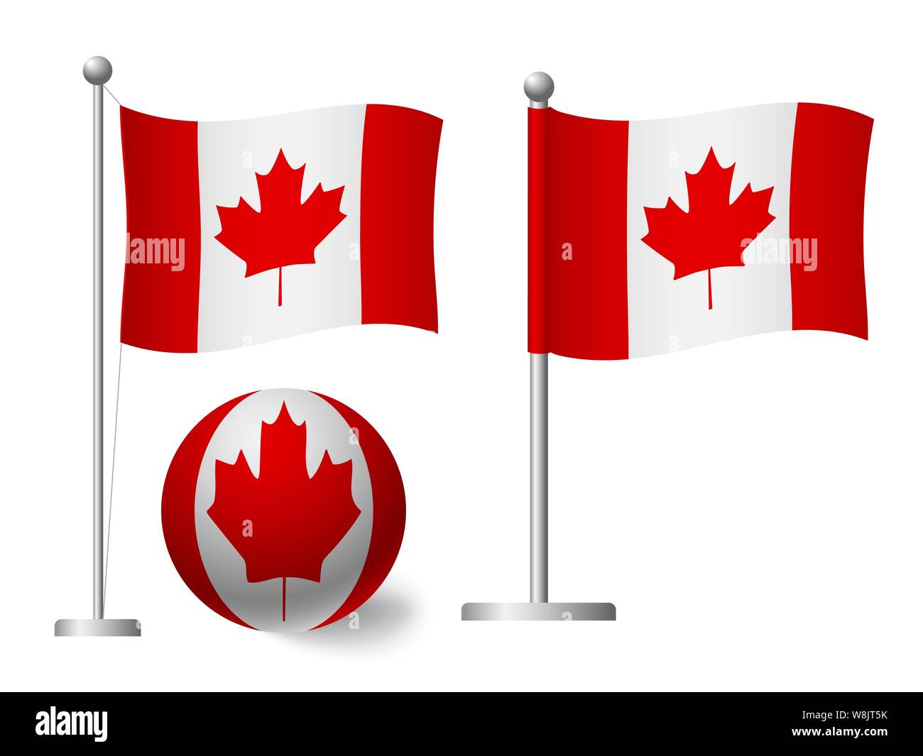 Canada flag on pole and ball. Metal flagpole. National flag of Canada ...