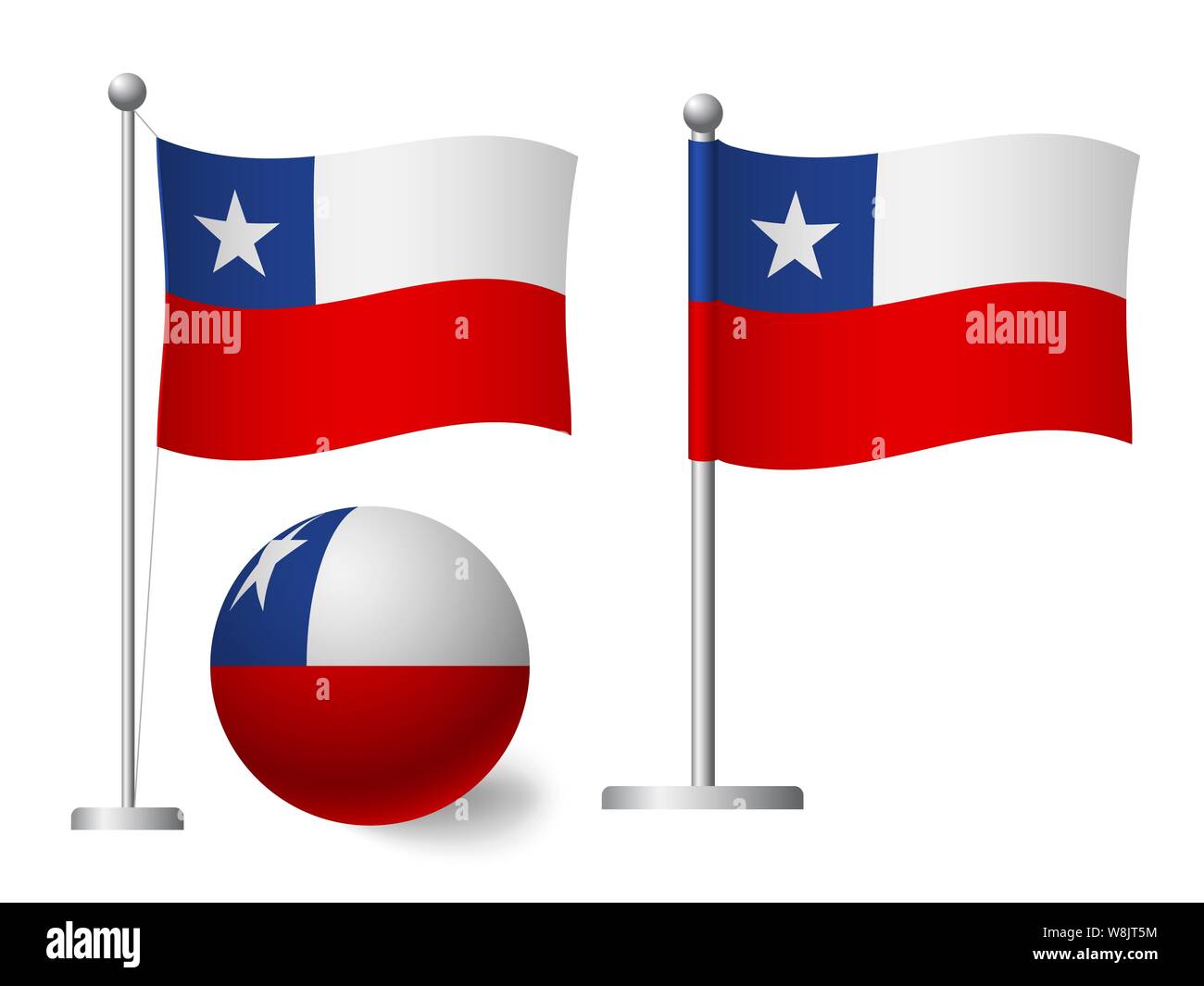 Chile flag on pole and ball. Metal flagpole. National flag of Chile ...