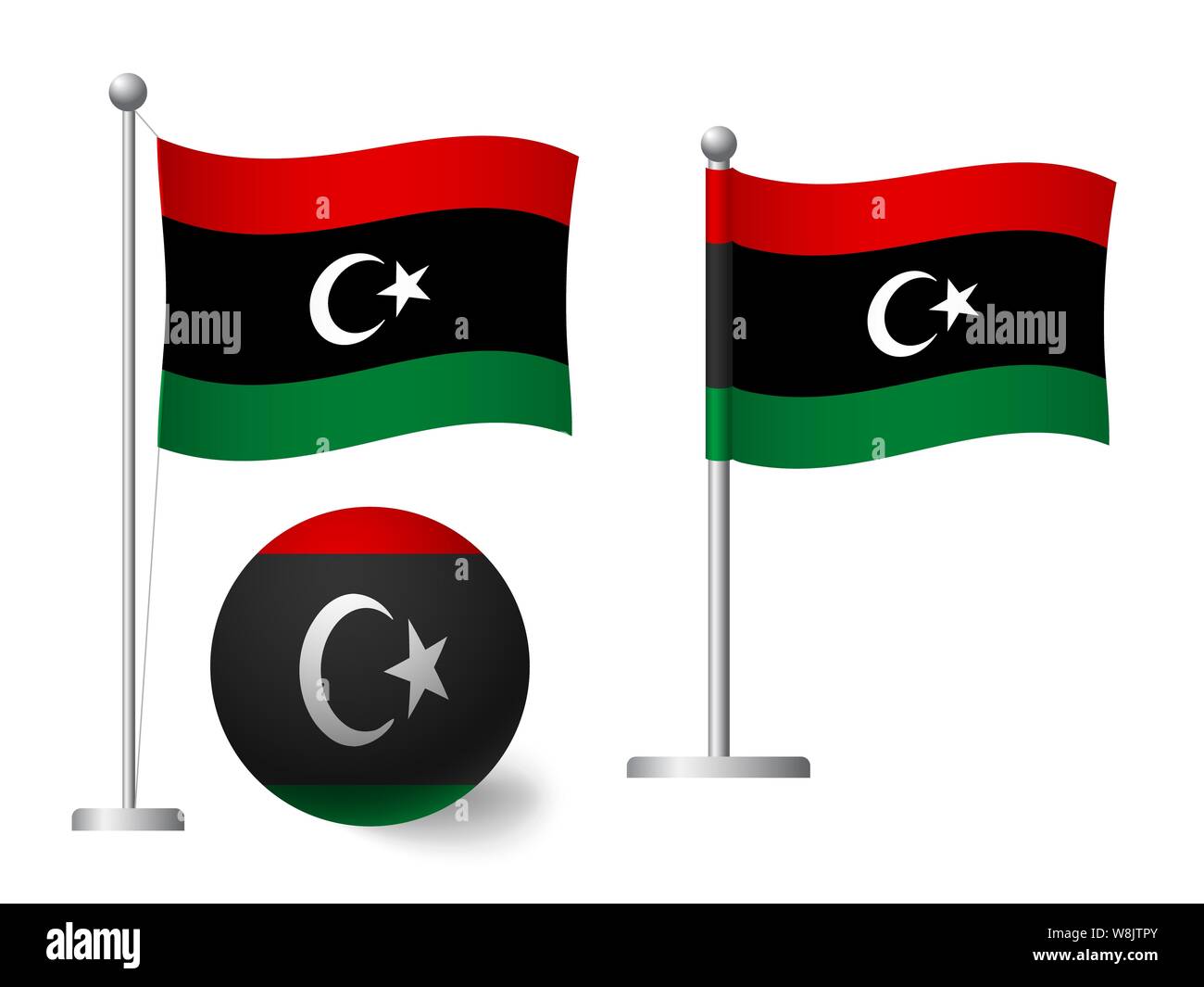 libya flag on pole and ball. Metal flagpole. National flag of libya ...