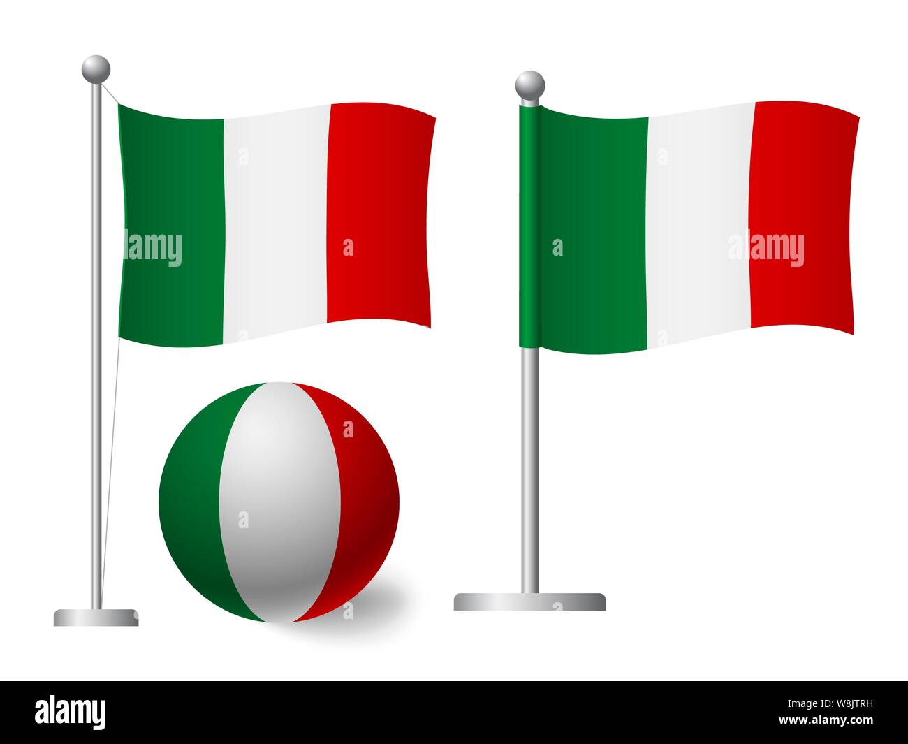 Italy flag on pole and ball. Metal flagpole. National flag of Italy ...