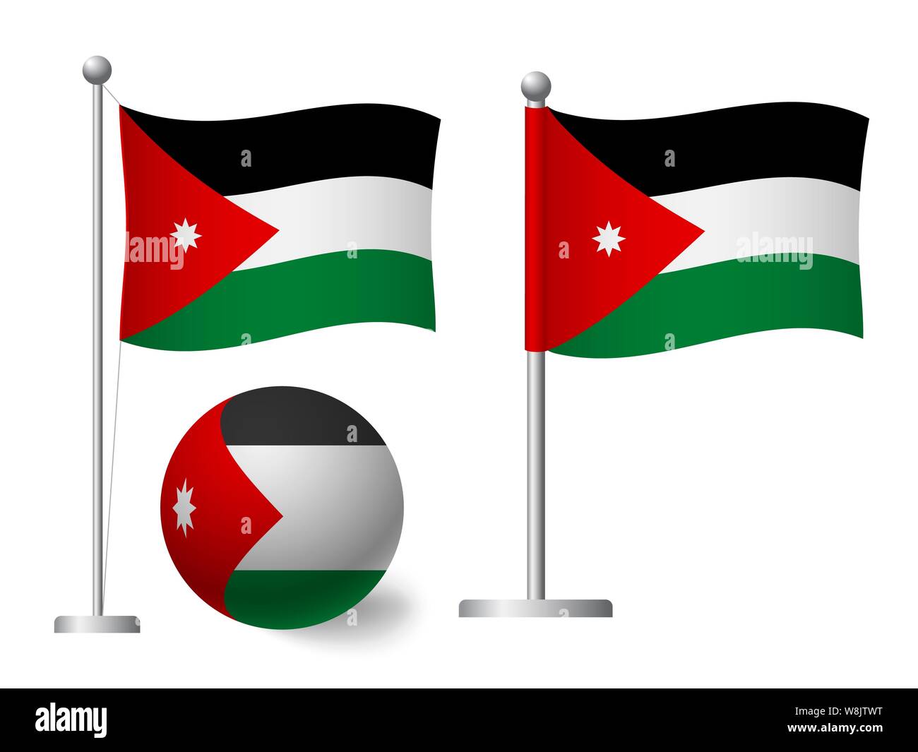 jordan flag on pole and ball. Metal flagpole. National flag of Jordan ...