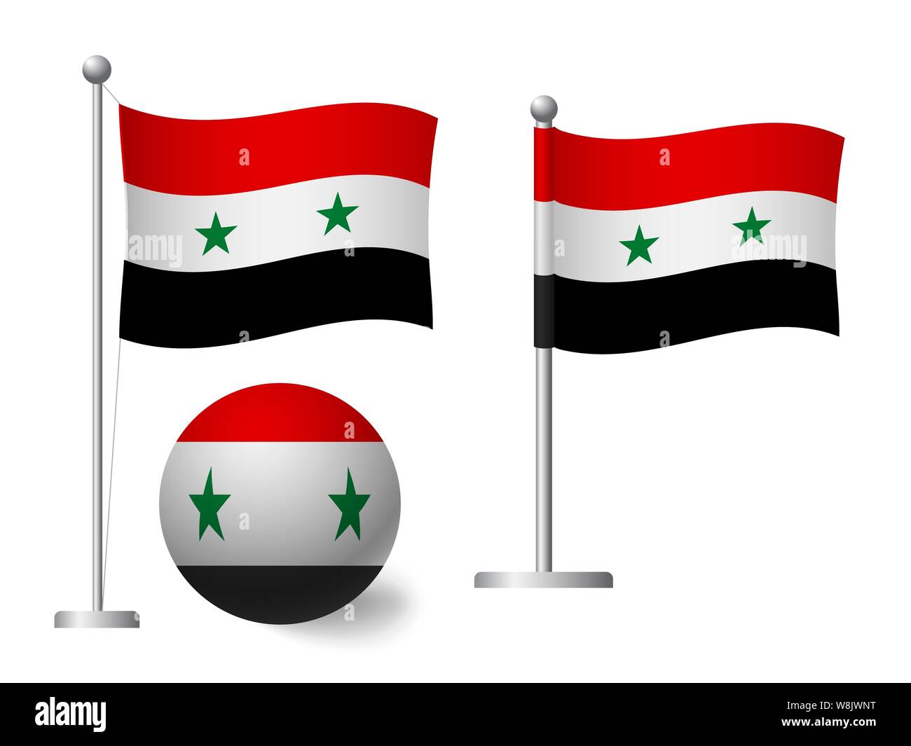 Syria flag on pole and ball. Metal flagpole. National flag of Syria ...