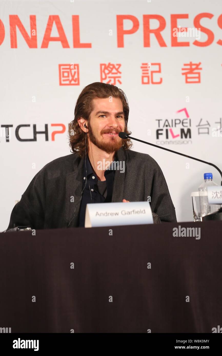 British actor Andrew Garfield speaks during an international press ...
