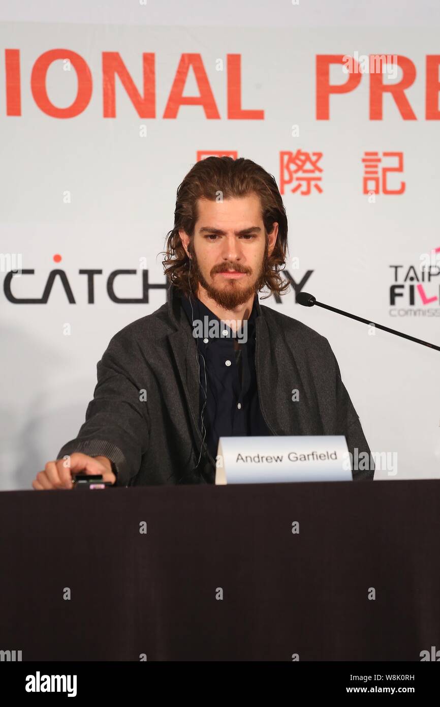 British actor Andrew Garfield attends an international press conference ...