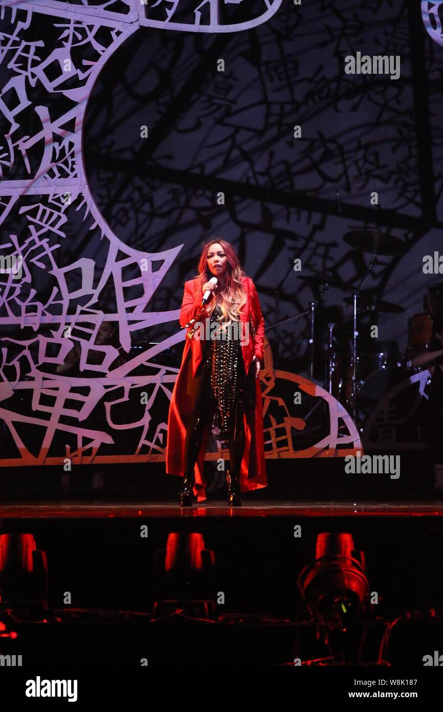Taiwanese singer A Mei performs during her concert in Taipei, Taiwan, 5 ...