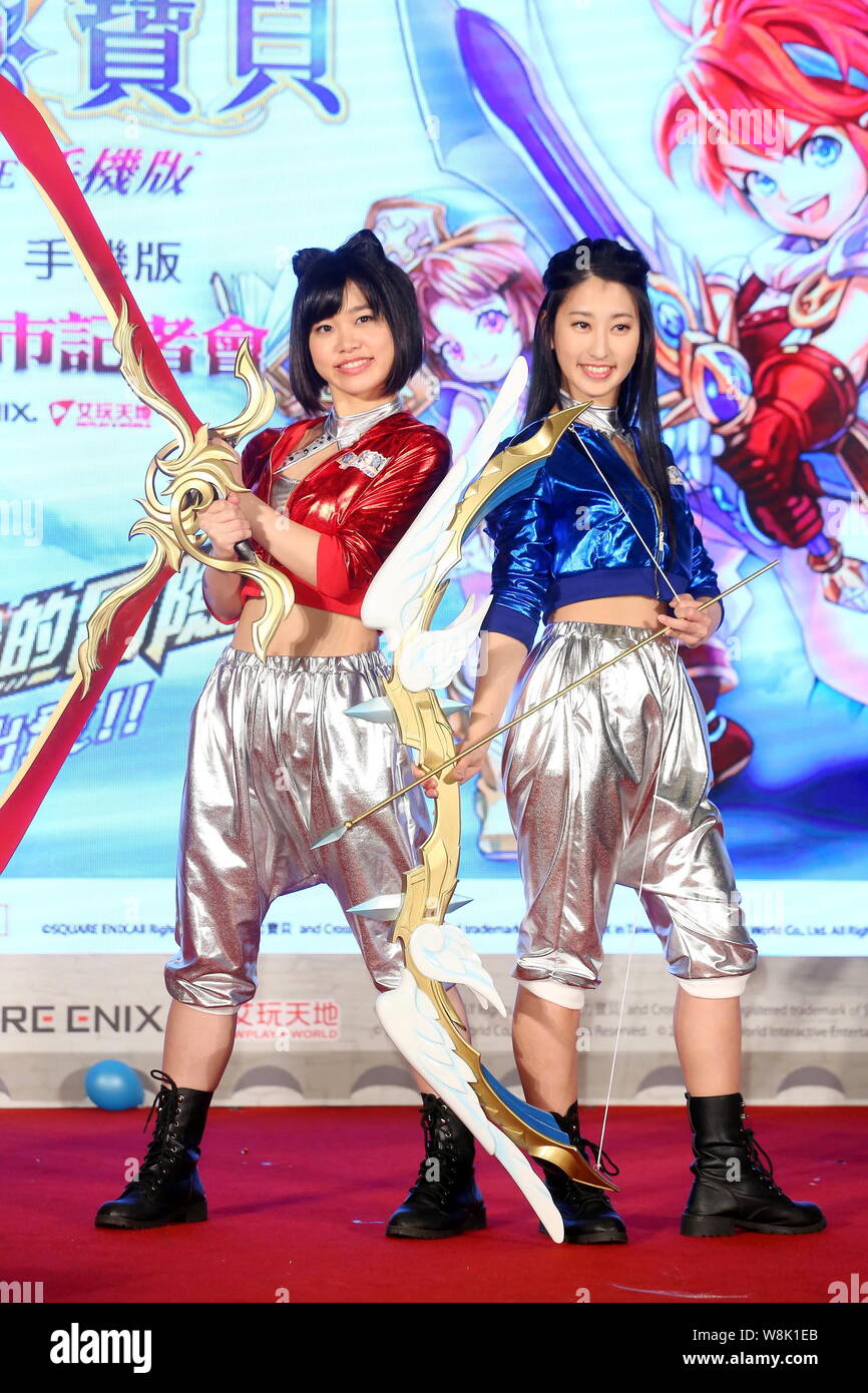 China Kamino, right, and Chieko Ito of Japanese gril group Stever pose ...