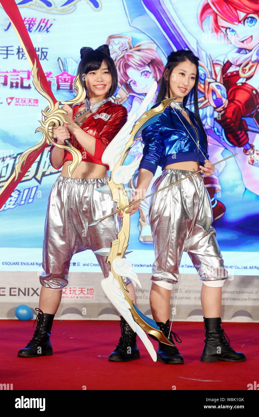 China Kamino, right, and Chieko Ito of Japanese gril group Stever pose ...