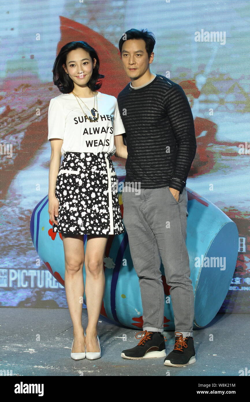 Chinese actress Bai Baihe, left, and Hong Kong actor Daniel Wu pose ...