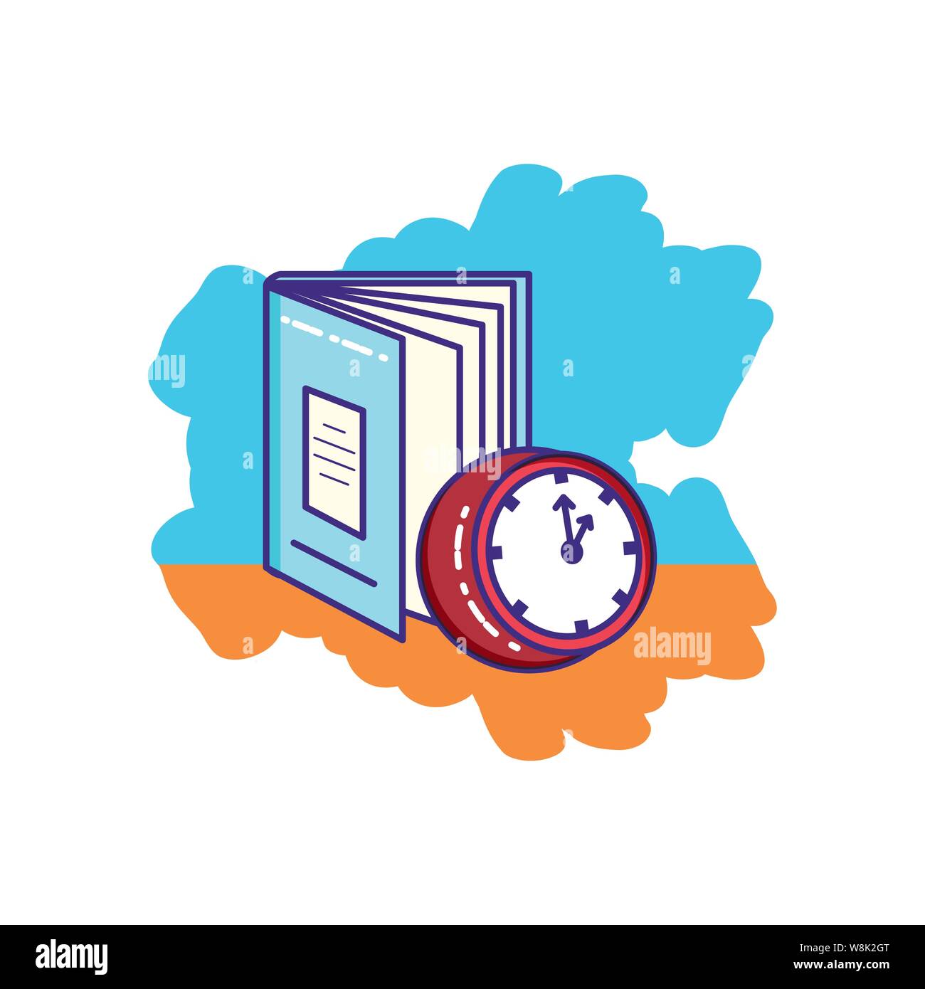 time clock watch with textbook supply vector illustration design Stock ...