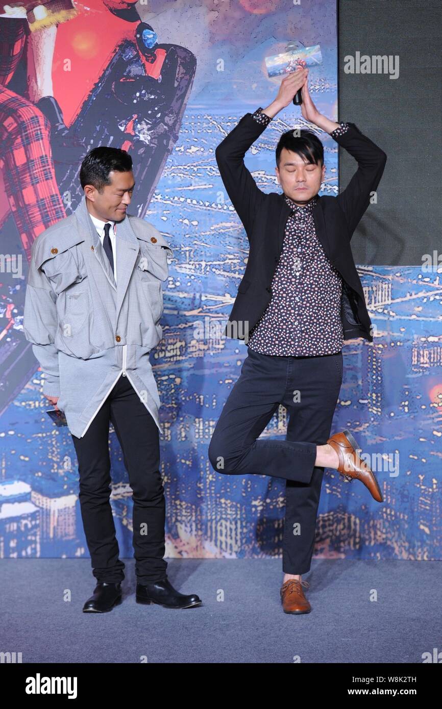 Hong Kong actor Gordon Lam, right, poses as actor Louis Koo smiles ...