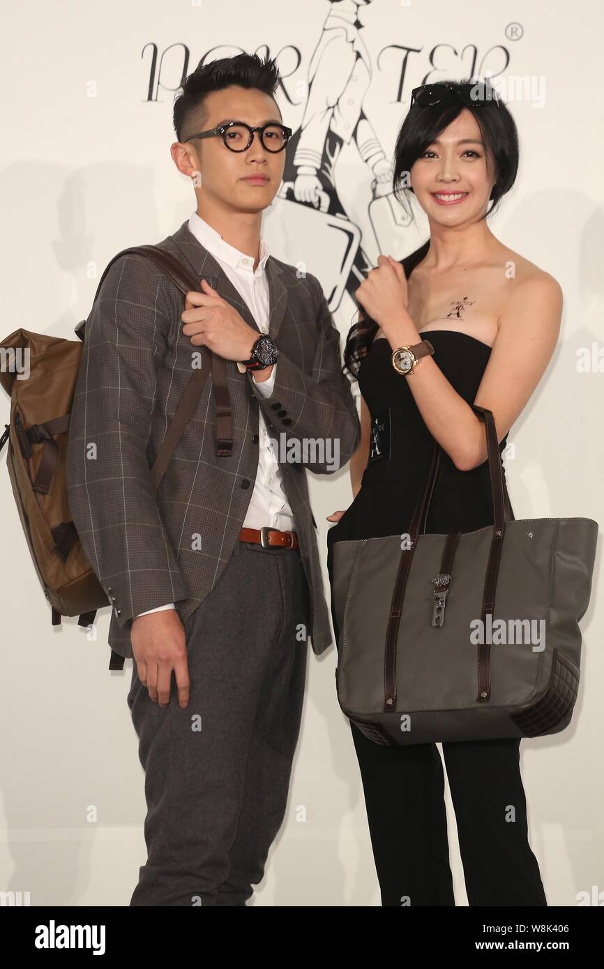 Taiwanese model Candy Wang, right, and actor Kai Ko pose during a press ...