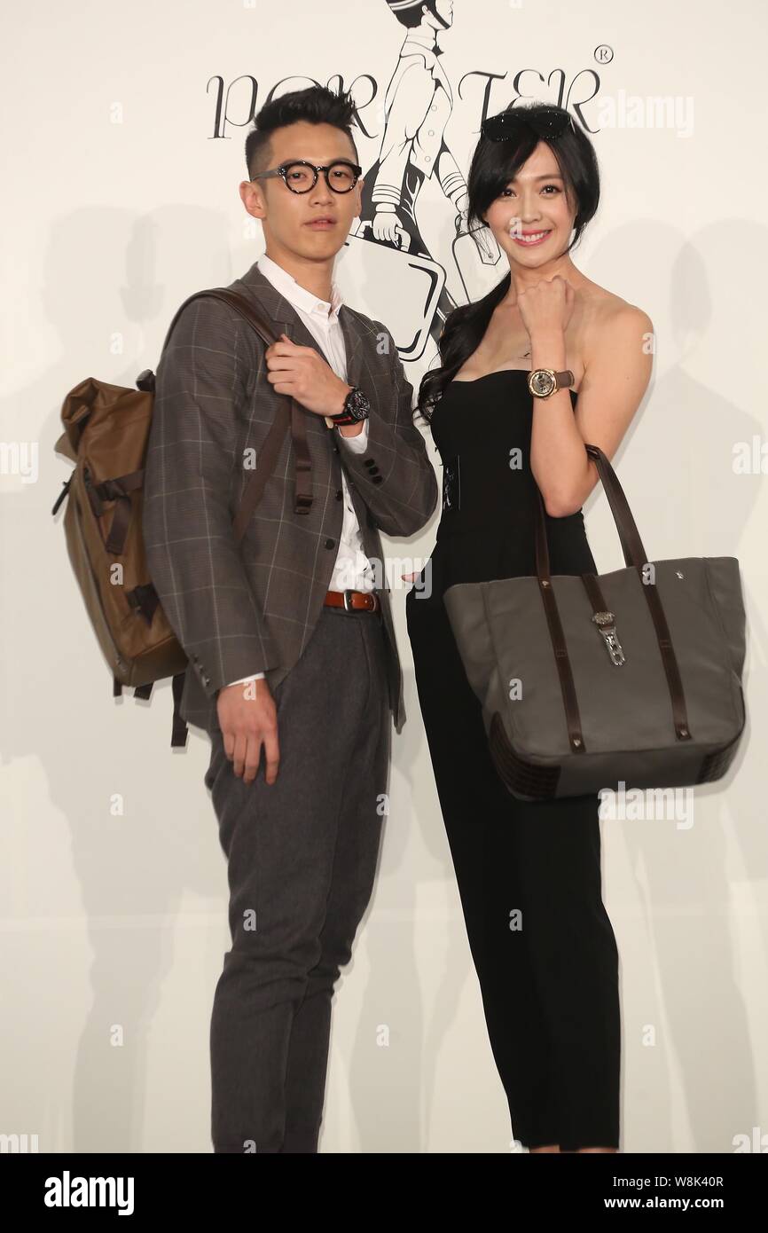 Taiwanese model Candy Wang, right, and actor Kai Ko pose during a press ...
