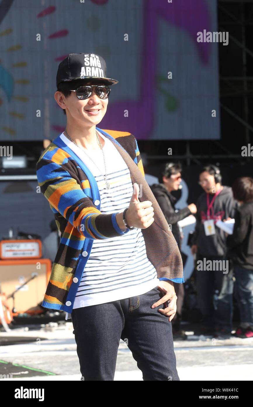 Singaporean singer JJ Lin poses during a rehearsal for the 2015 Taipei New Year's Eve Gala in ...
