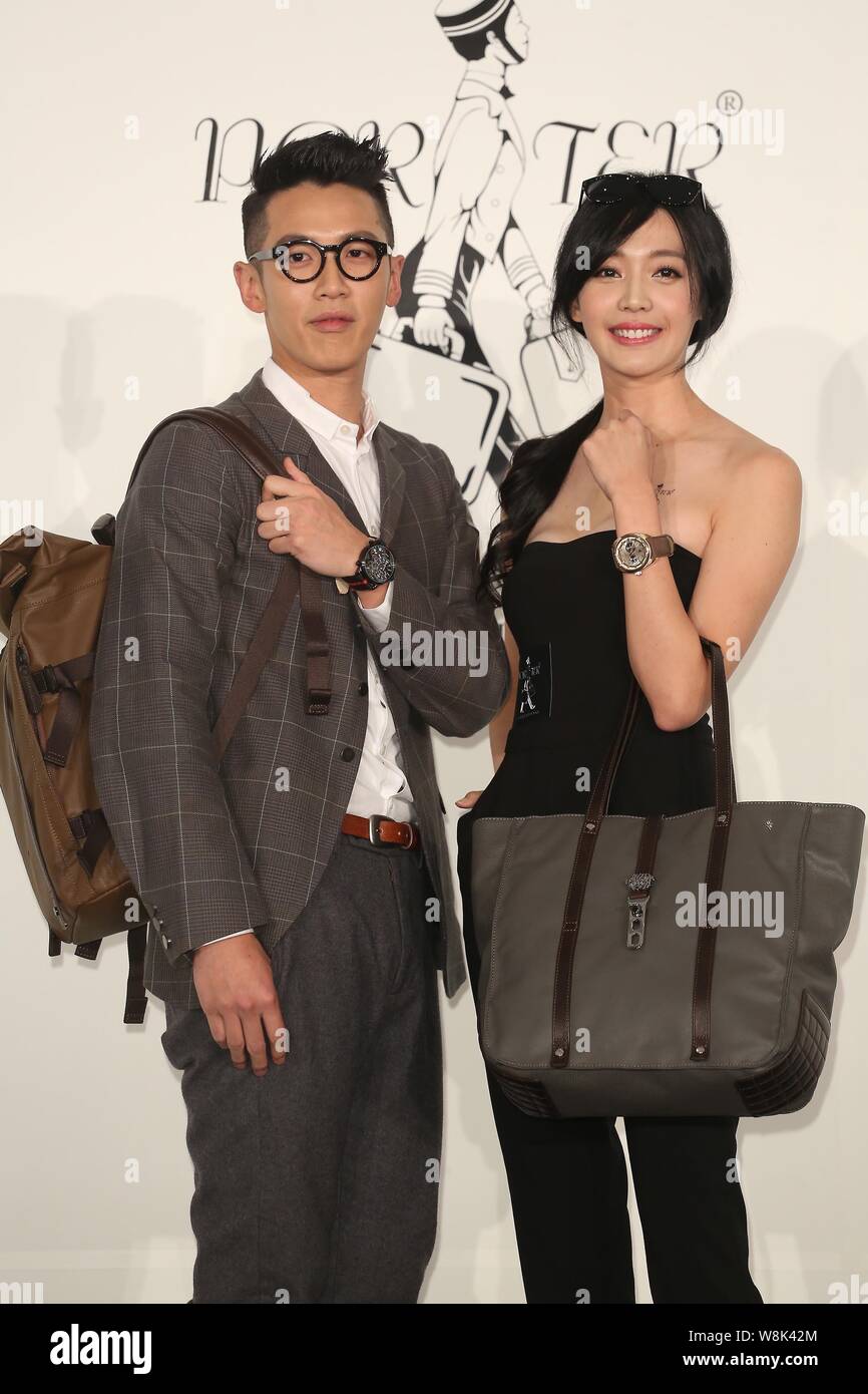 Taiwanese model Candy Wang, right, and actor Kai Ko pose during a press ...