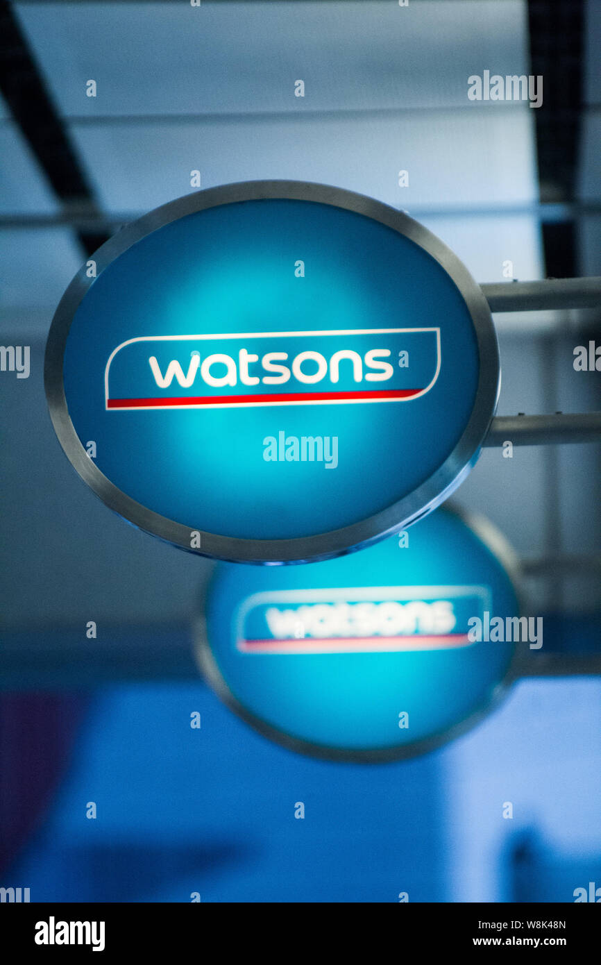 --FILE--Signs are pictured at a chain store of Watsons in Hong Kong ...