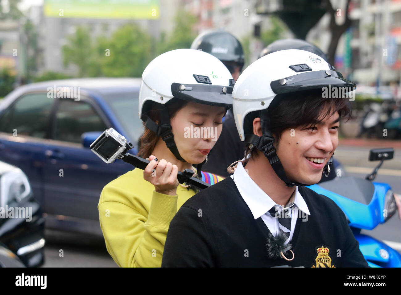 Taiwanese actor Bolin Chen, front, and South Korean actress Cheon Seong ...