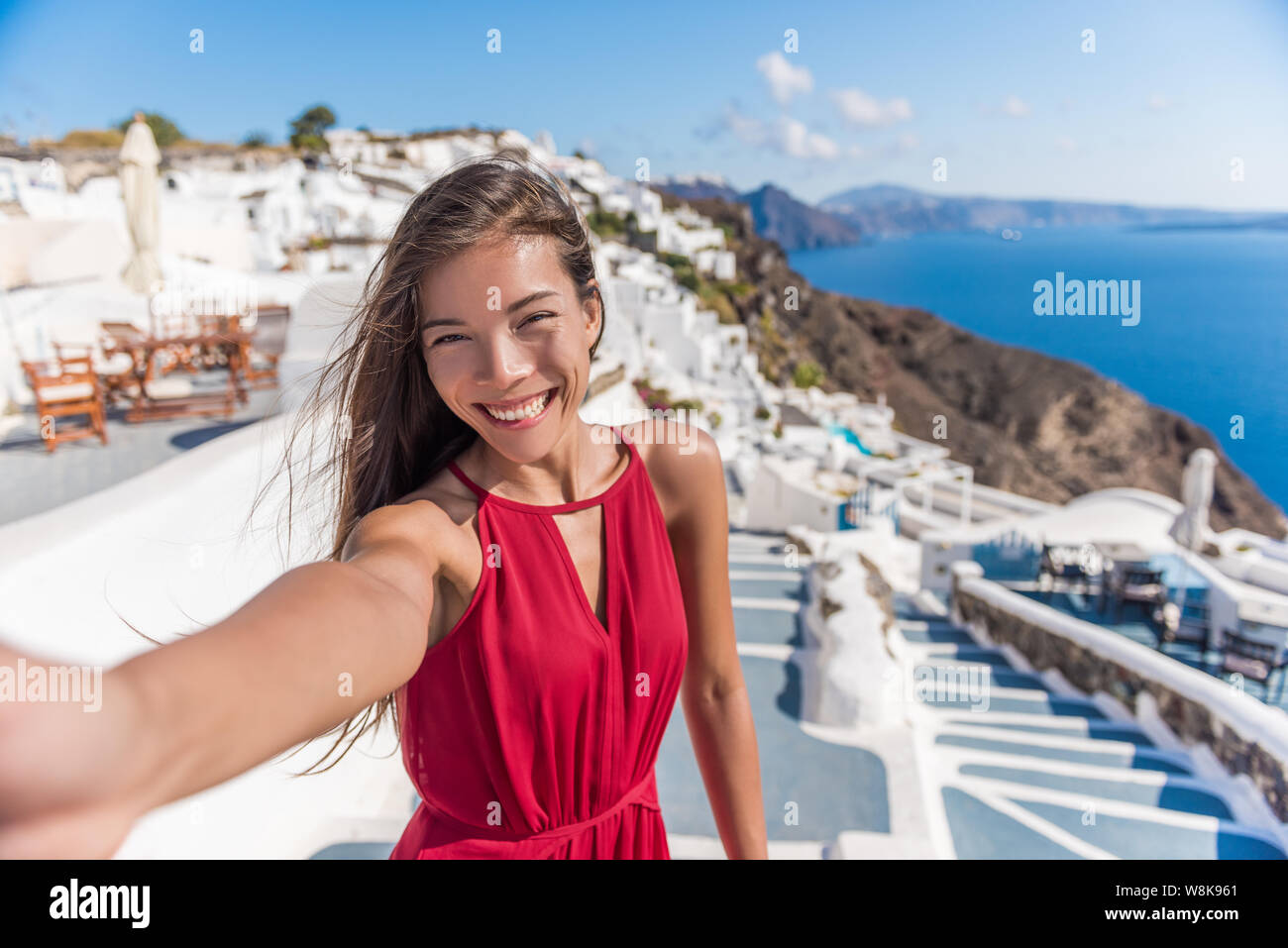 Travel Vacation Tourist Selfie. Woman taking self-portrait photo on ...