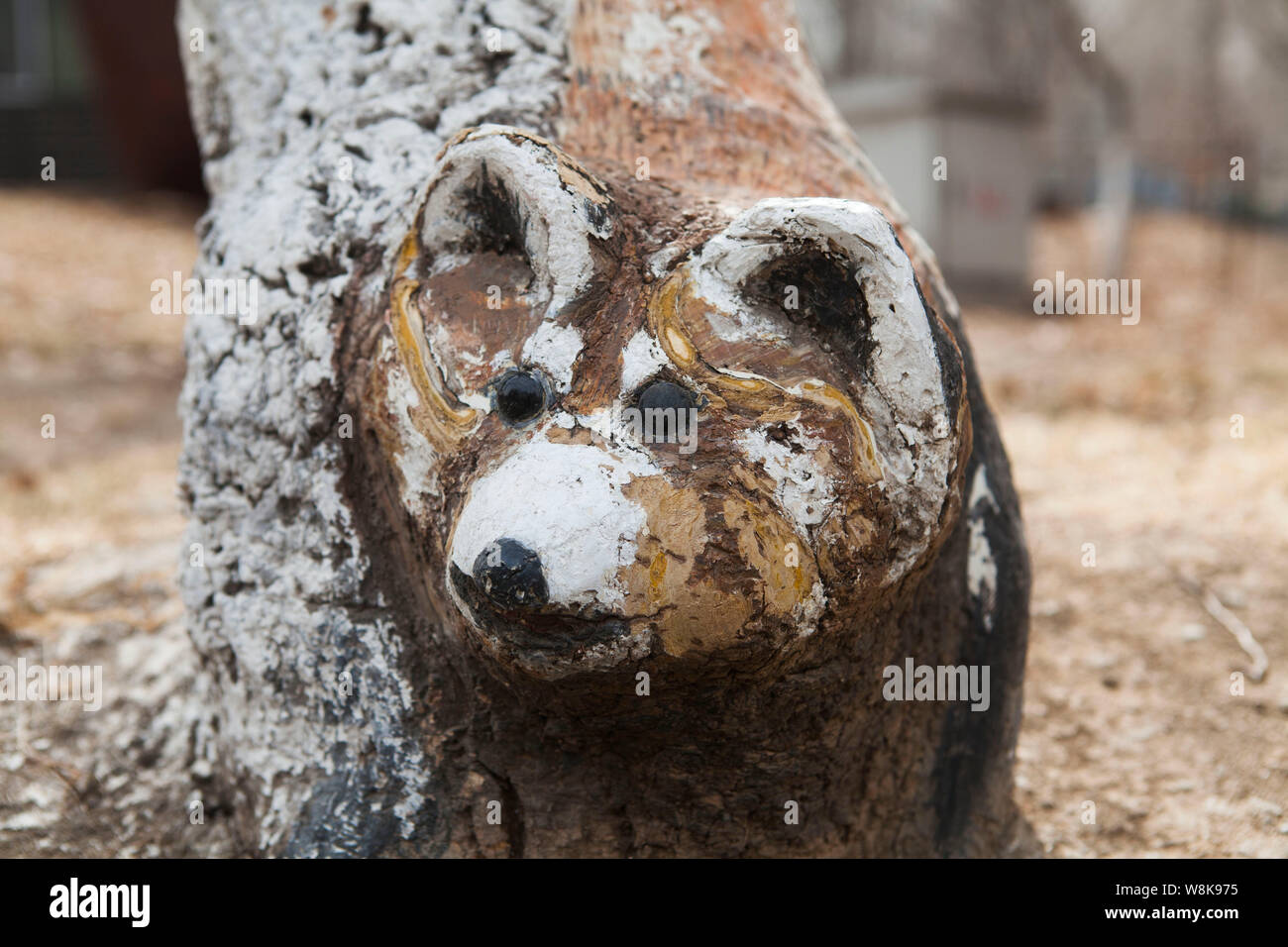 A tree hollow painting of red panda created by Chinese art designer ...
