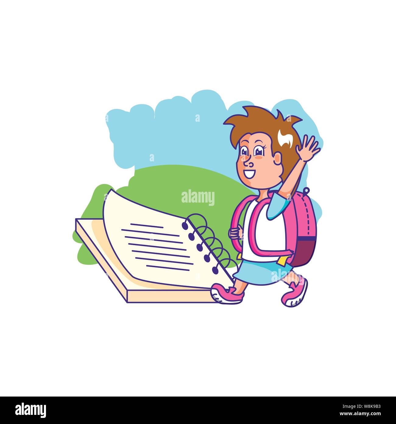 cute little student girl with notebook school vector illustration ...