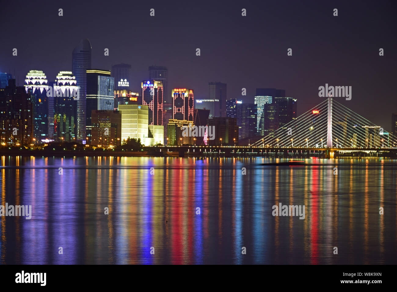 Night view of high-rise buildings in Qianjiang New Town in Hangzhou ...