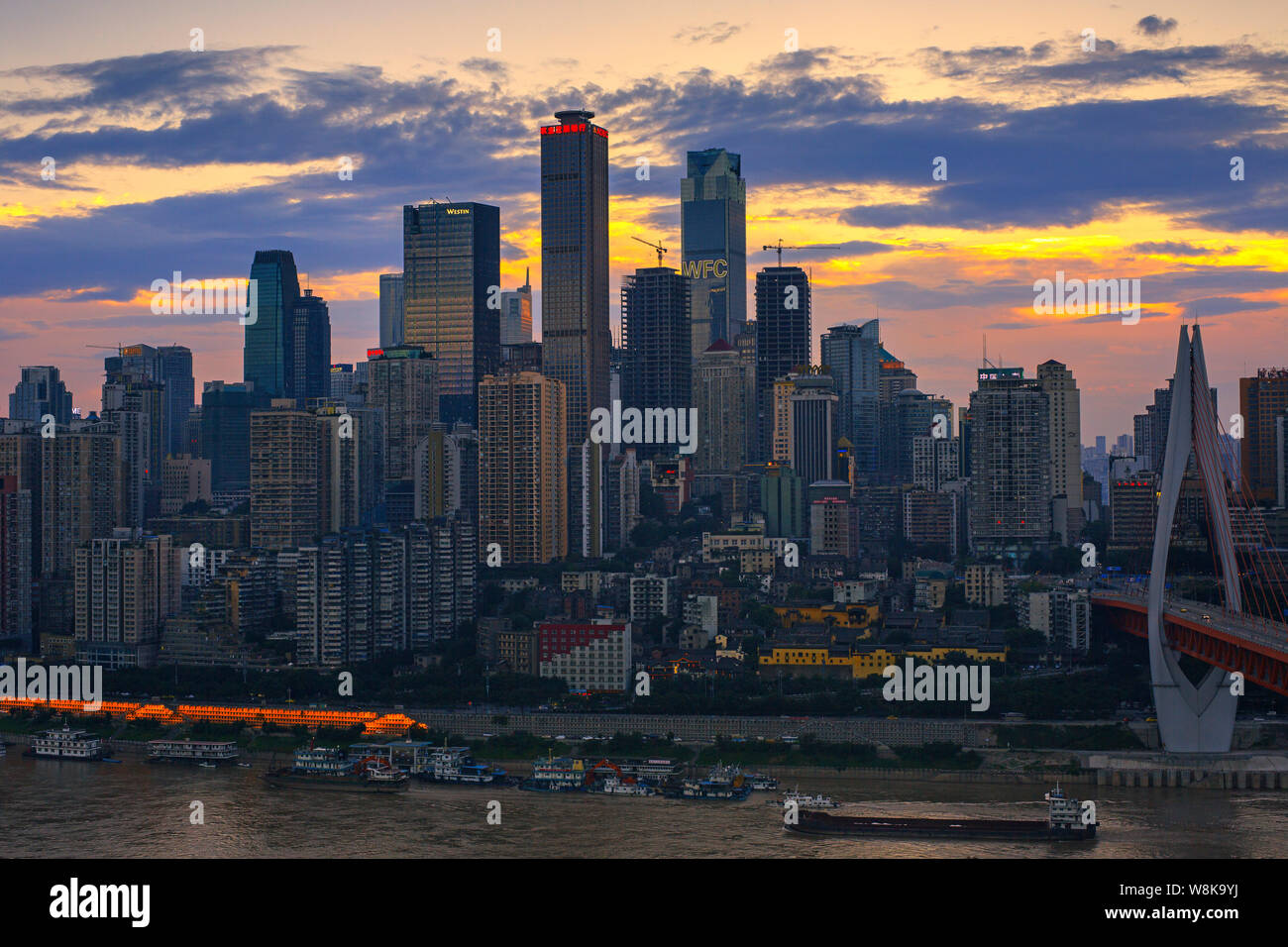 --FILE--Skyline of Yuzhong Peninsula with the Chongqing World Financial ...