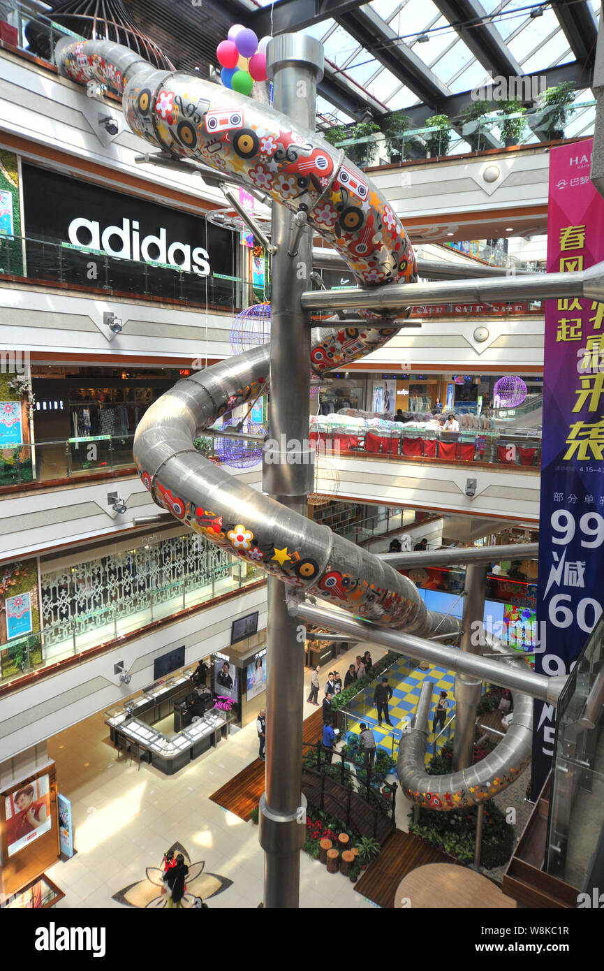 View of the five-story-high giant winding slide during a trial ...