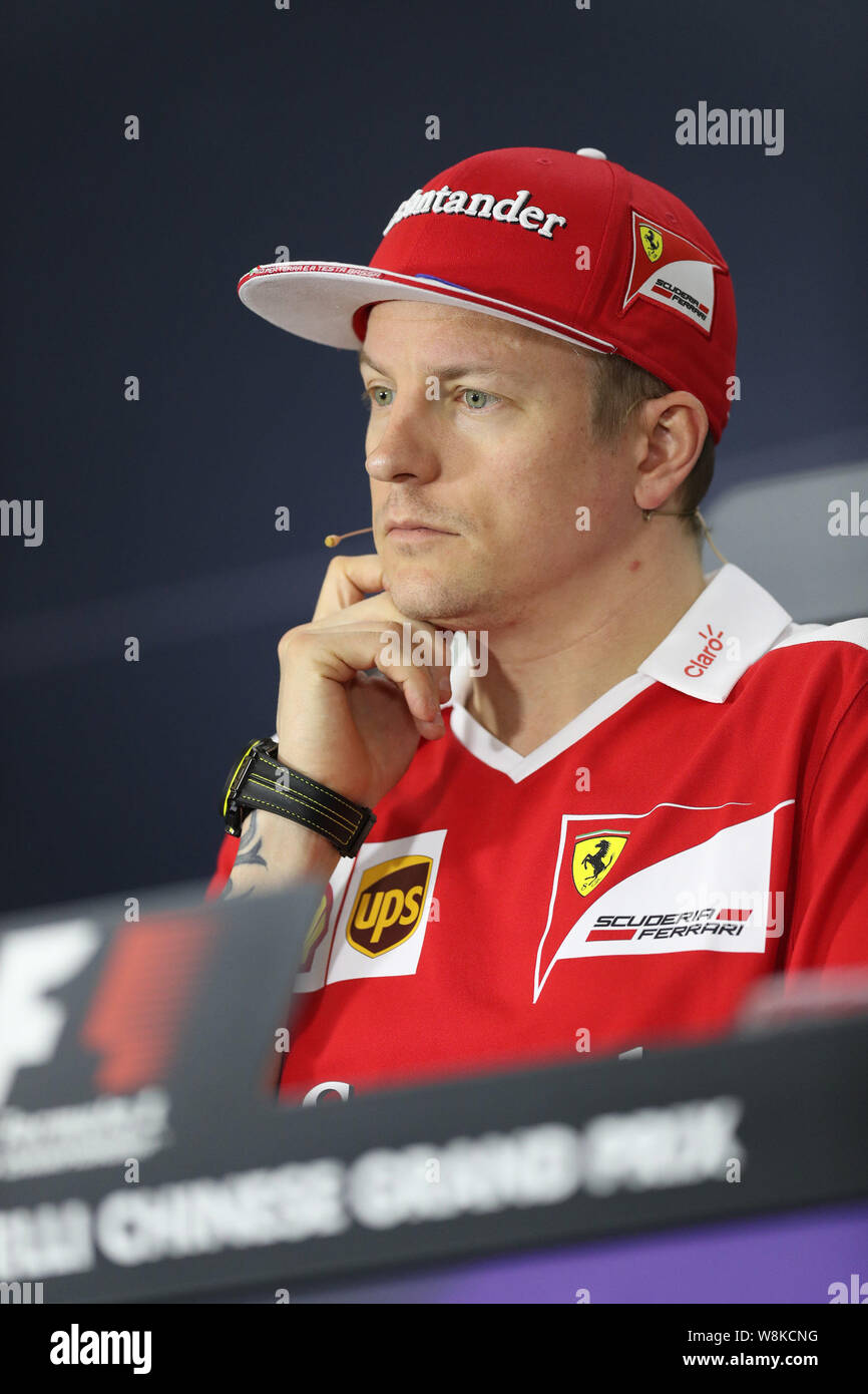 Finnish F1 driver Kimi Raikkonen of Ferrari attends a press conference ...