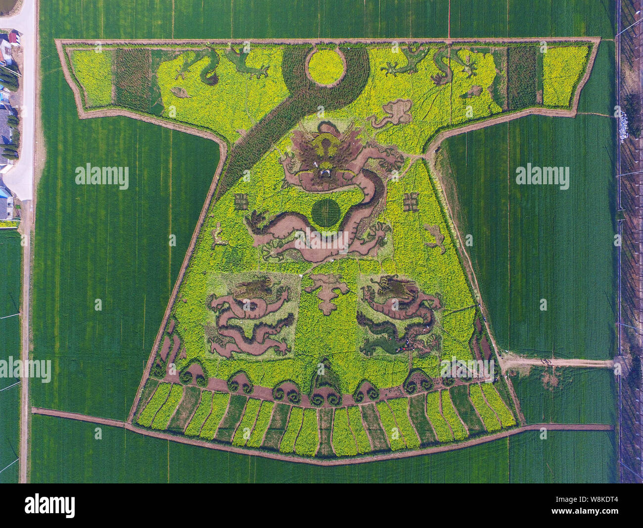 Aerial view of a huge painting of Longpao (ancient imperial court robe ...