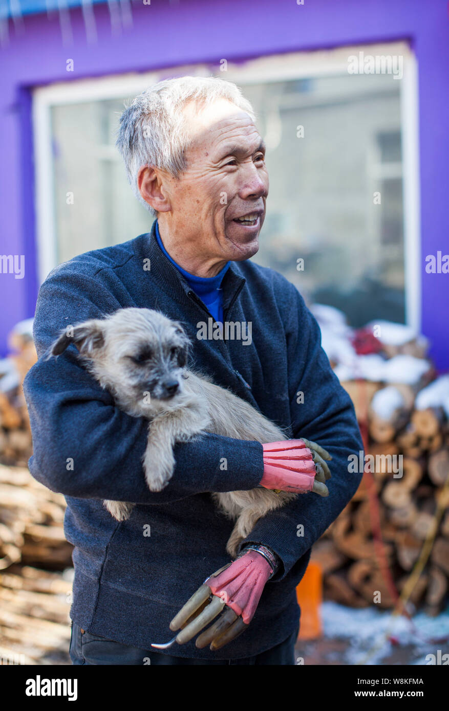63-year-old armless farmer Sun Jifa who is equipped with his homemade ...
